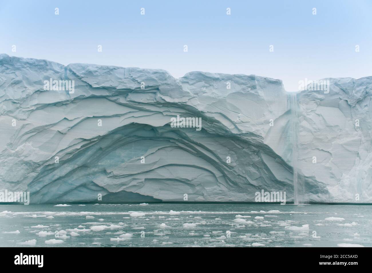Viewed from sea a glacial wall has recently calved and collapsed,Ice ...