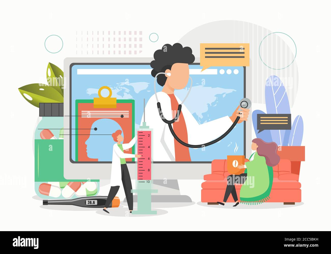 Online doctor consultation, virtual doctor visit, vector flat ...