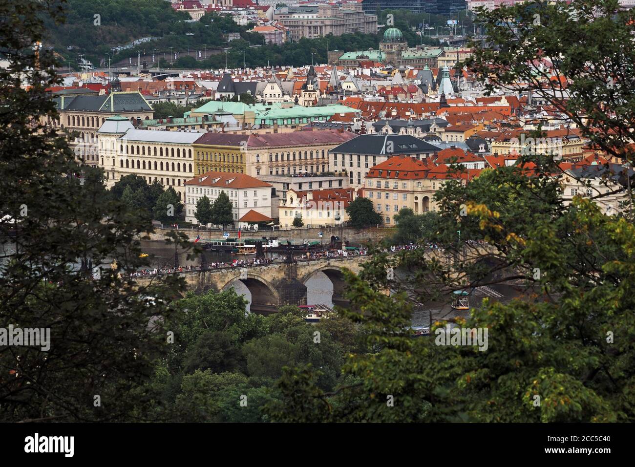 view of Prague and river Vltava from Petrin Hill, Prague, Czech ...