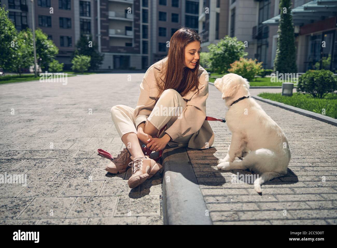 Smiling beautiful lady staring hi-res stock photography and images - Alamy