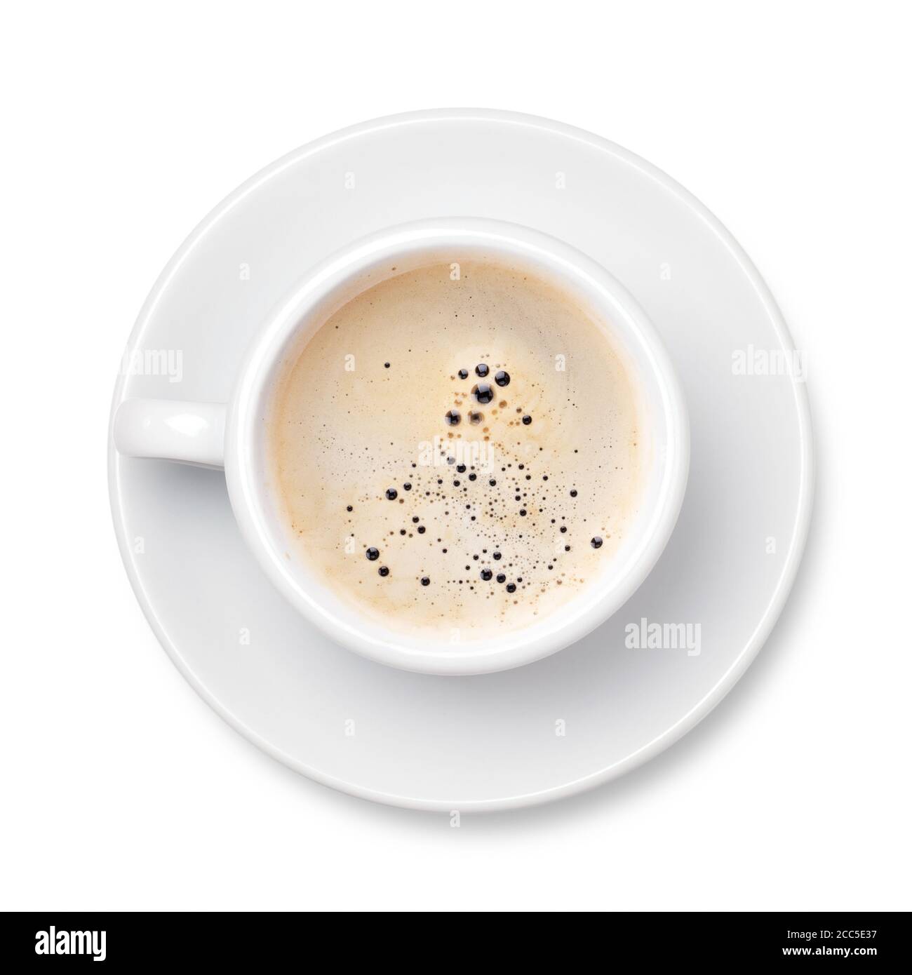 Espresso coffee cup. Isolated on white background. Top view flat lay ...