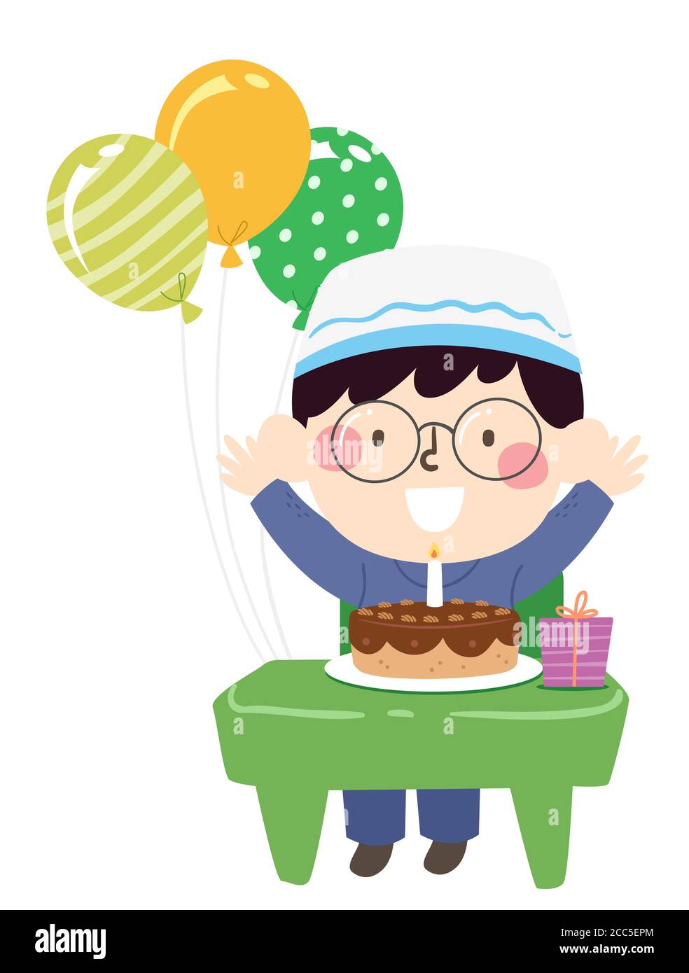 Illustration of a Muslim Kid Boy Celebrating His Birthday in Class with ...