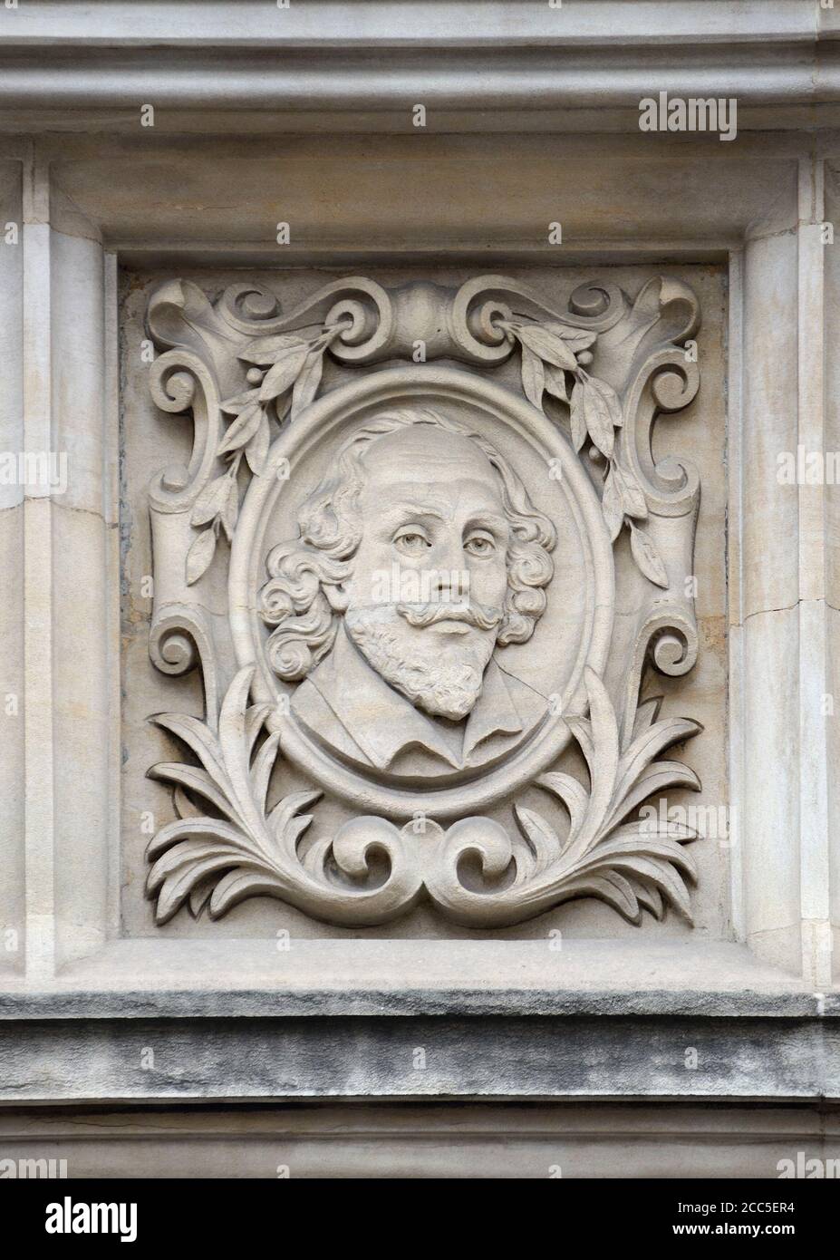 London, England, UK. Head of William Shakespeare on the facade of the ...