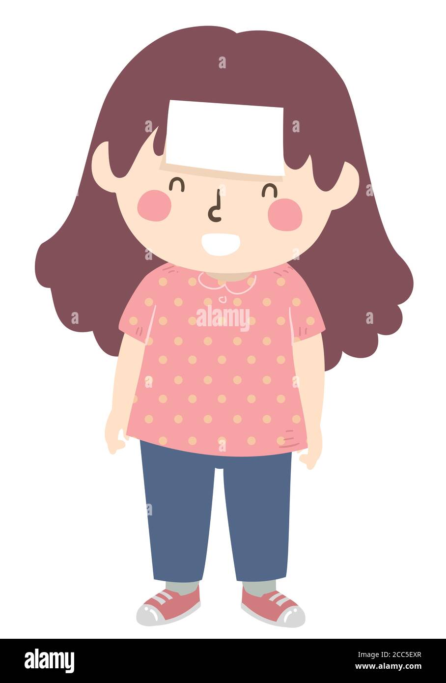 Illustration of a Kid Girl with a Blank Note on Her Forehead Stock ...