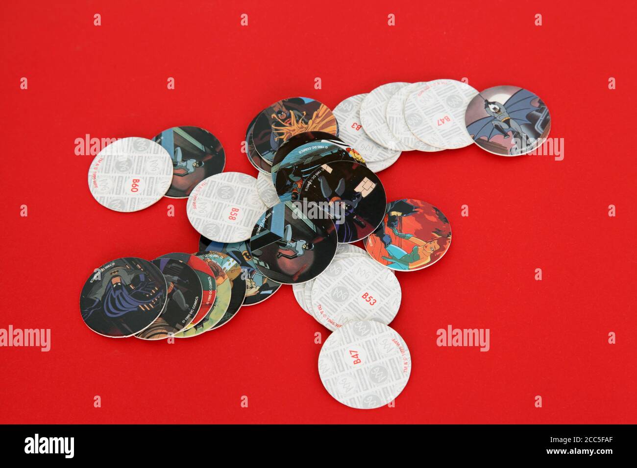 World Pog Federation, Pogs game, Batman Pogs Stock Photo - Alamy