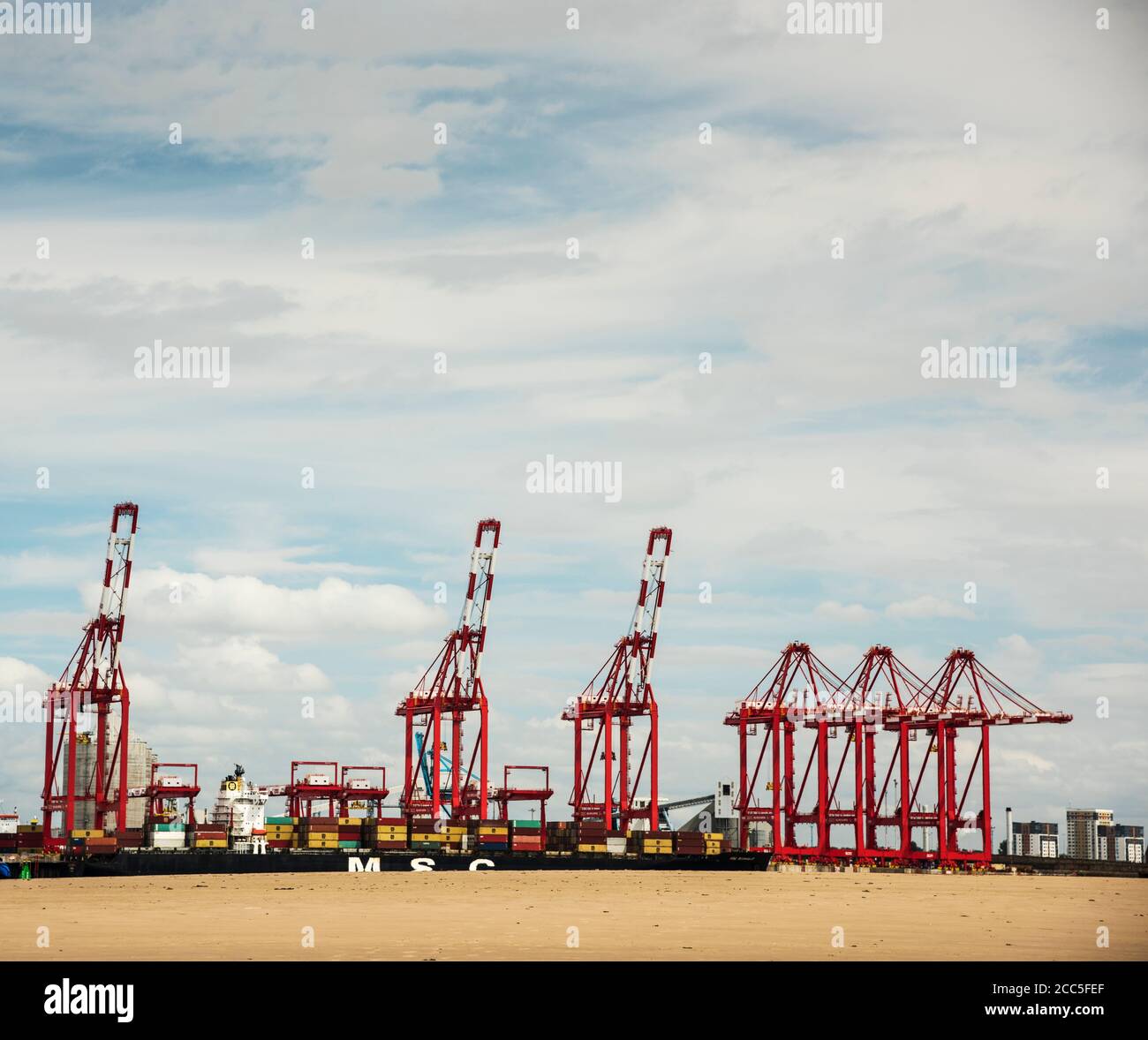 The huge megamax cranes on the Liverpool docks seen from New Brighton ...