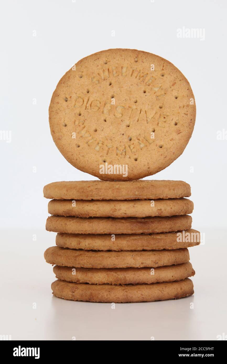 Generic Sweetmeal Digestive biscuits stacked in a pile isolated on ...