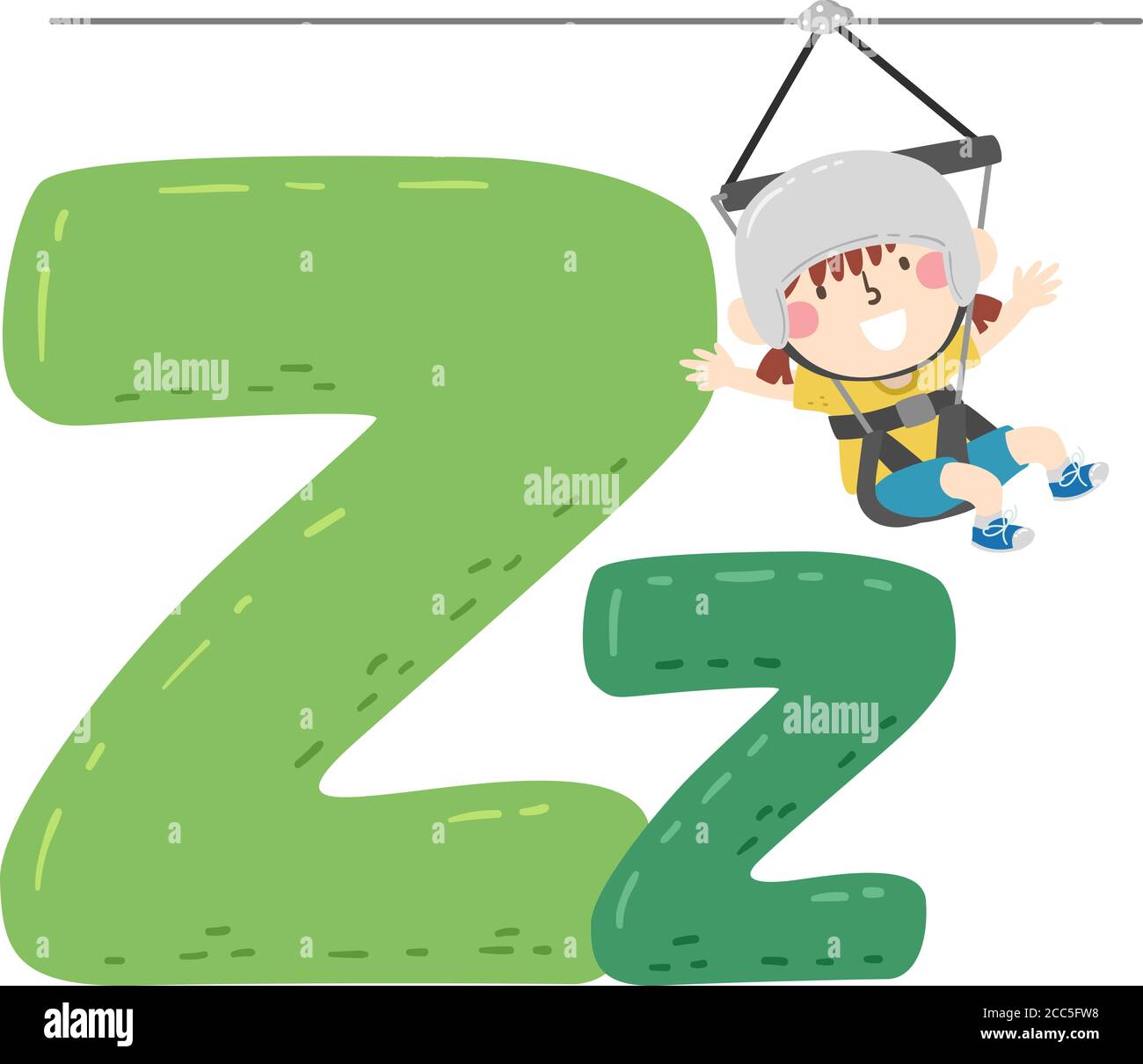 Illustration of a Kid Girl Ziplining. Sports Alphabet Stock Photo - Alamy