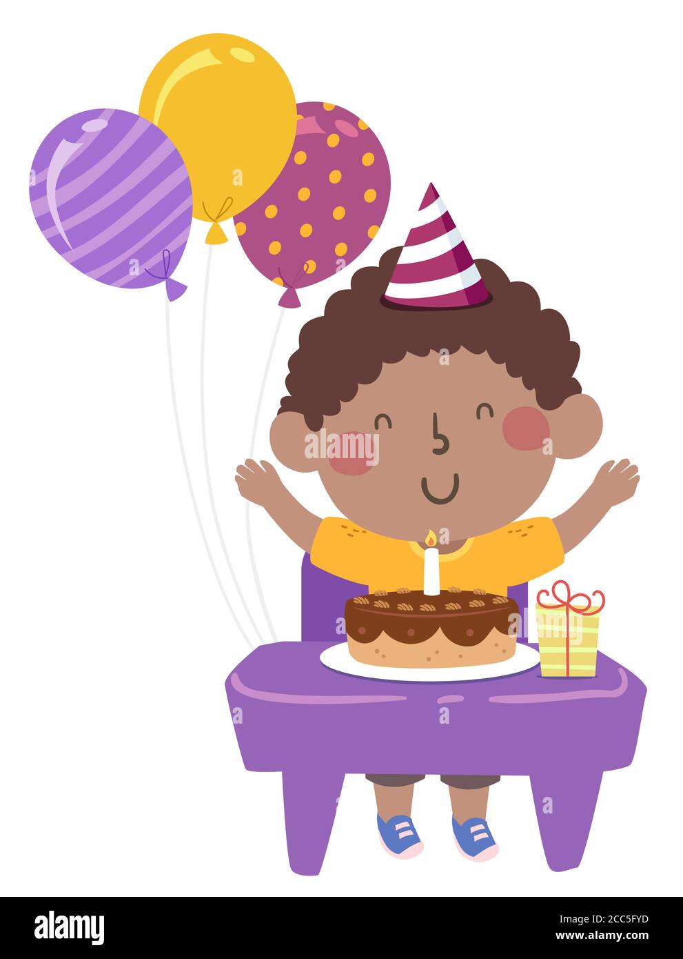 Illustration of an African American Kid Boy Wearing Birthday Hat with ...