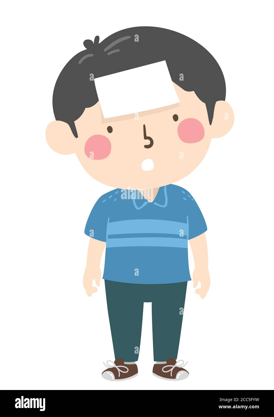 Illustration of a Kid Boy with Blank Piece of Paper on Forehead as ...