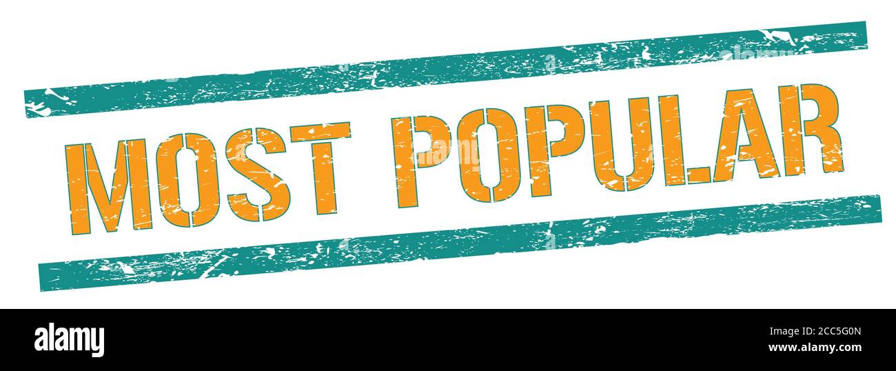 MOST POPULAR text on blue orange grungy lines stamp sign Stock Photo ...