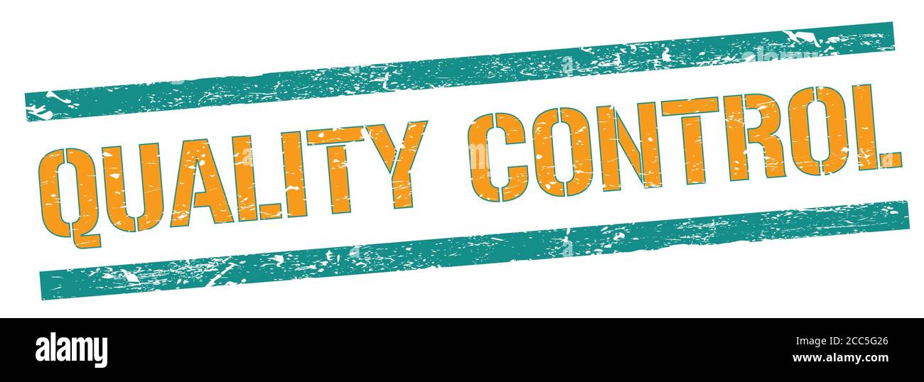 QUALITY CONTROL text on blue orange grungy lines stamp sign Stock Photo ...