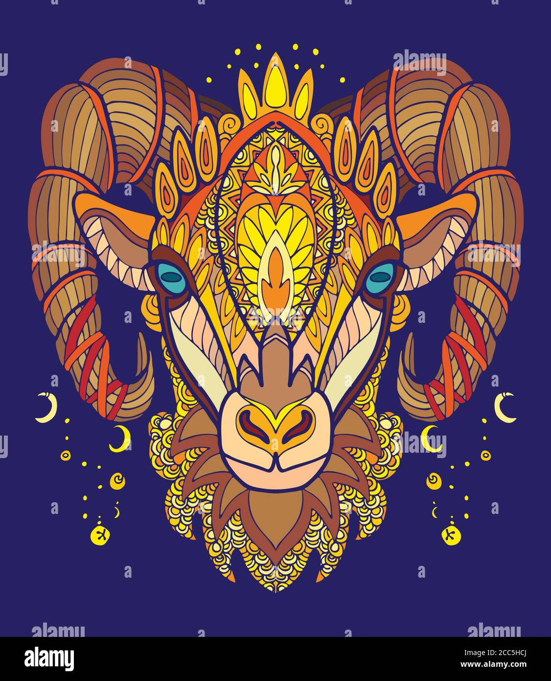 Vector colorful ornamental portrait of sheep. Decorative abstract ...