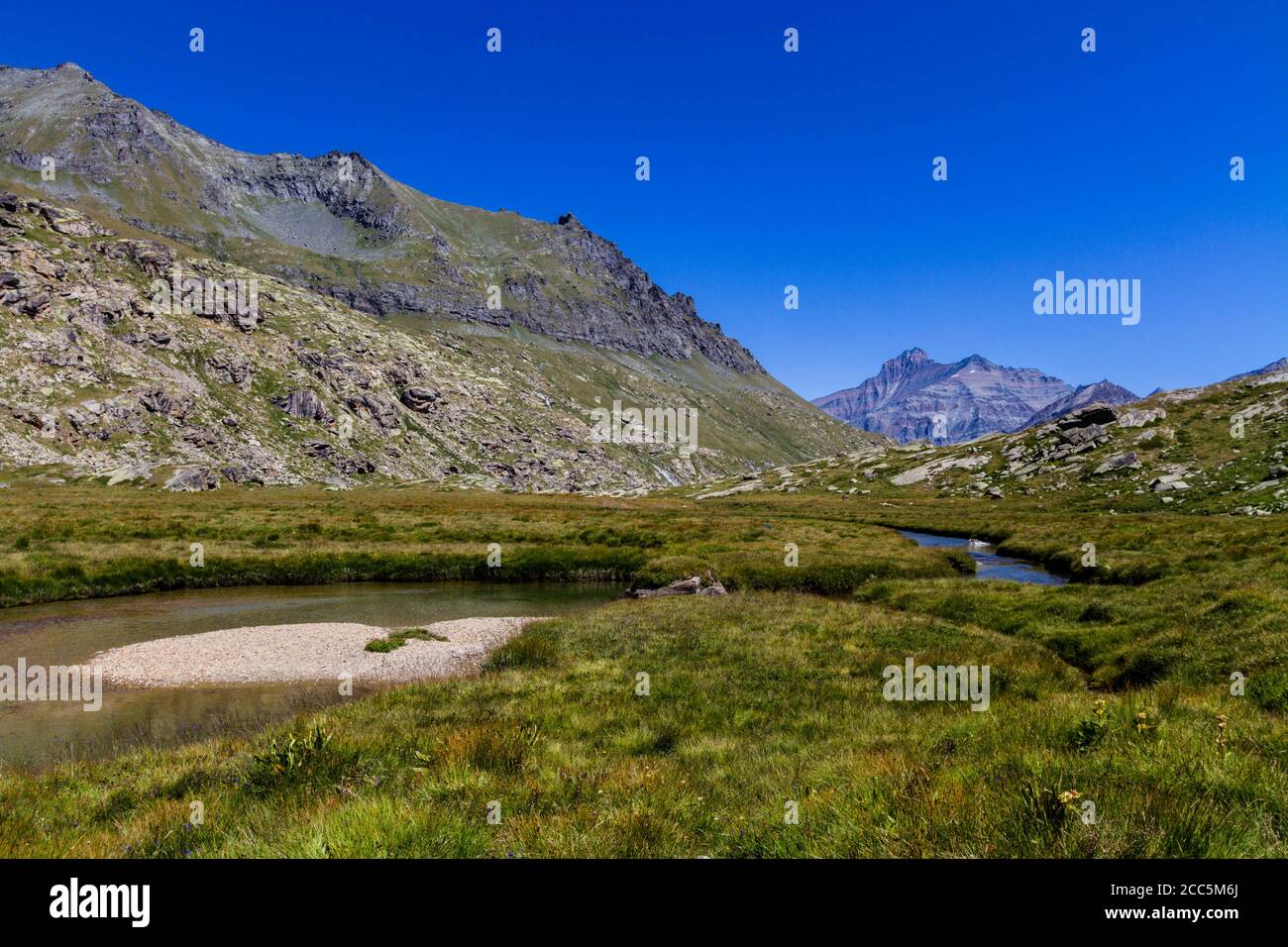 Green valley by the river in the Alps Stock Photo - Alamy