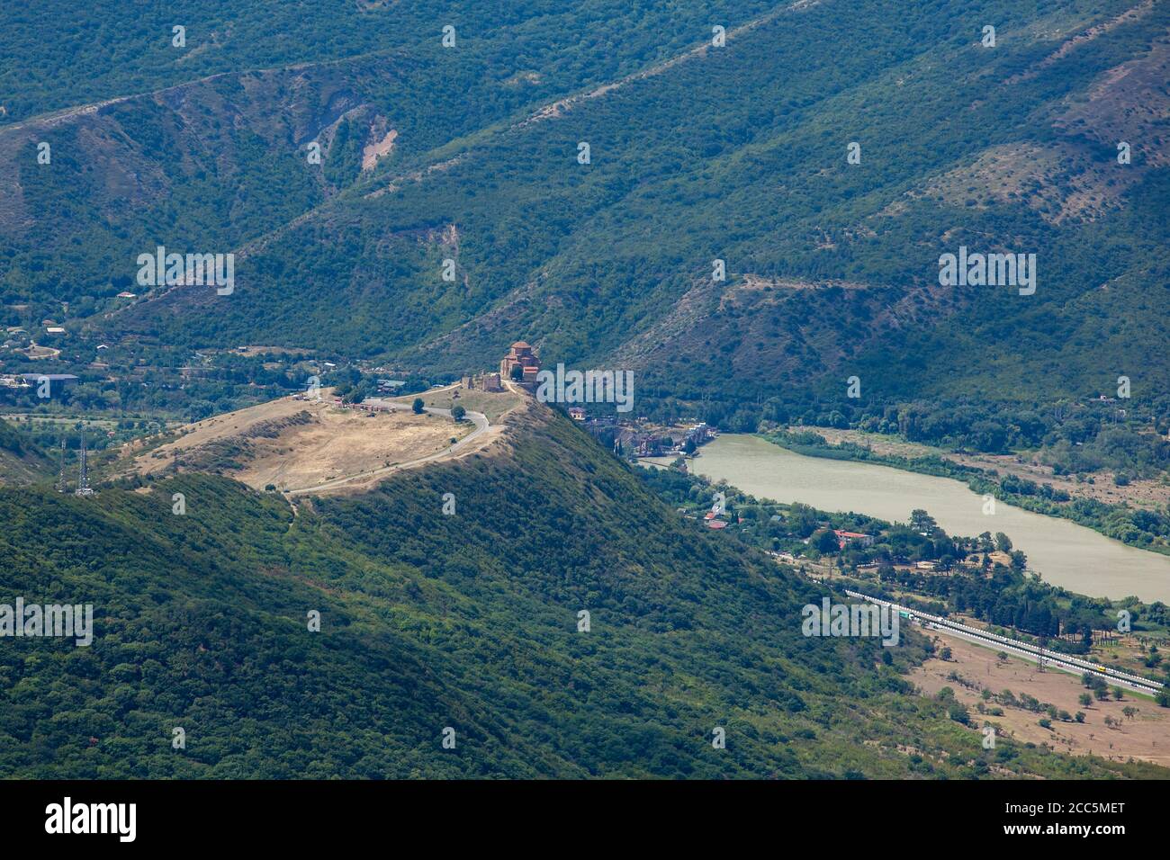 Beautiful view of the old town of Mtskheta from the Zedazeni mountain ...