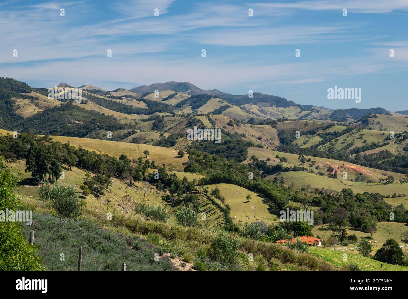 Mountainous Cunha landscape in early morning saw from "O Lavandario", a ...