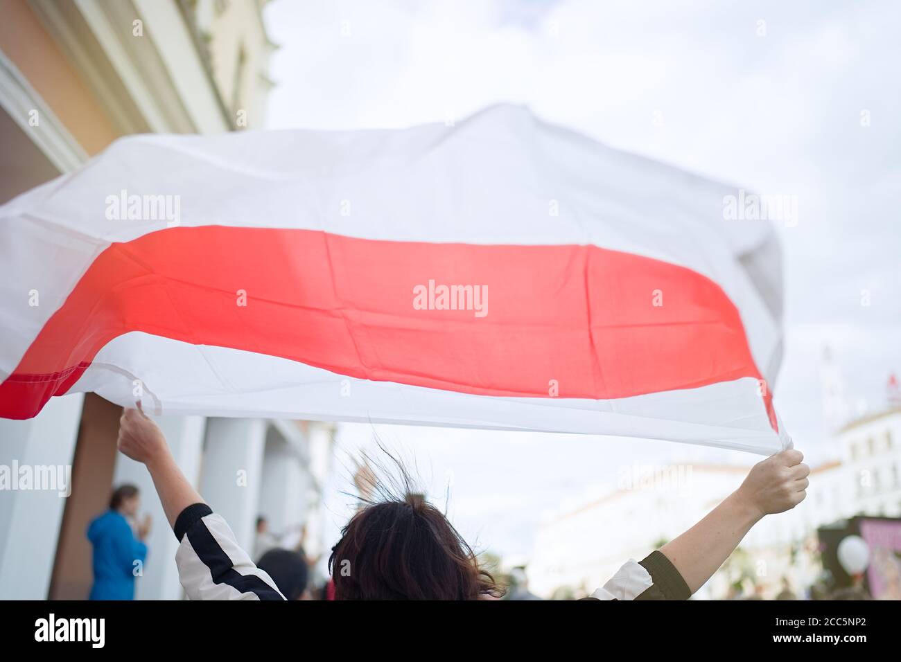Flag of Belarus. White red white. Peaceful protest in Minsk. August 13 ...