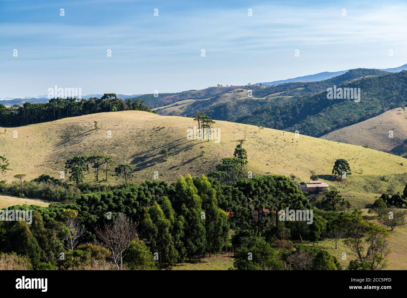 Agricultural pasture fields on one of the hills of a neighbor ranch at ...
