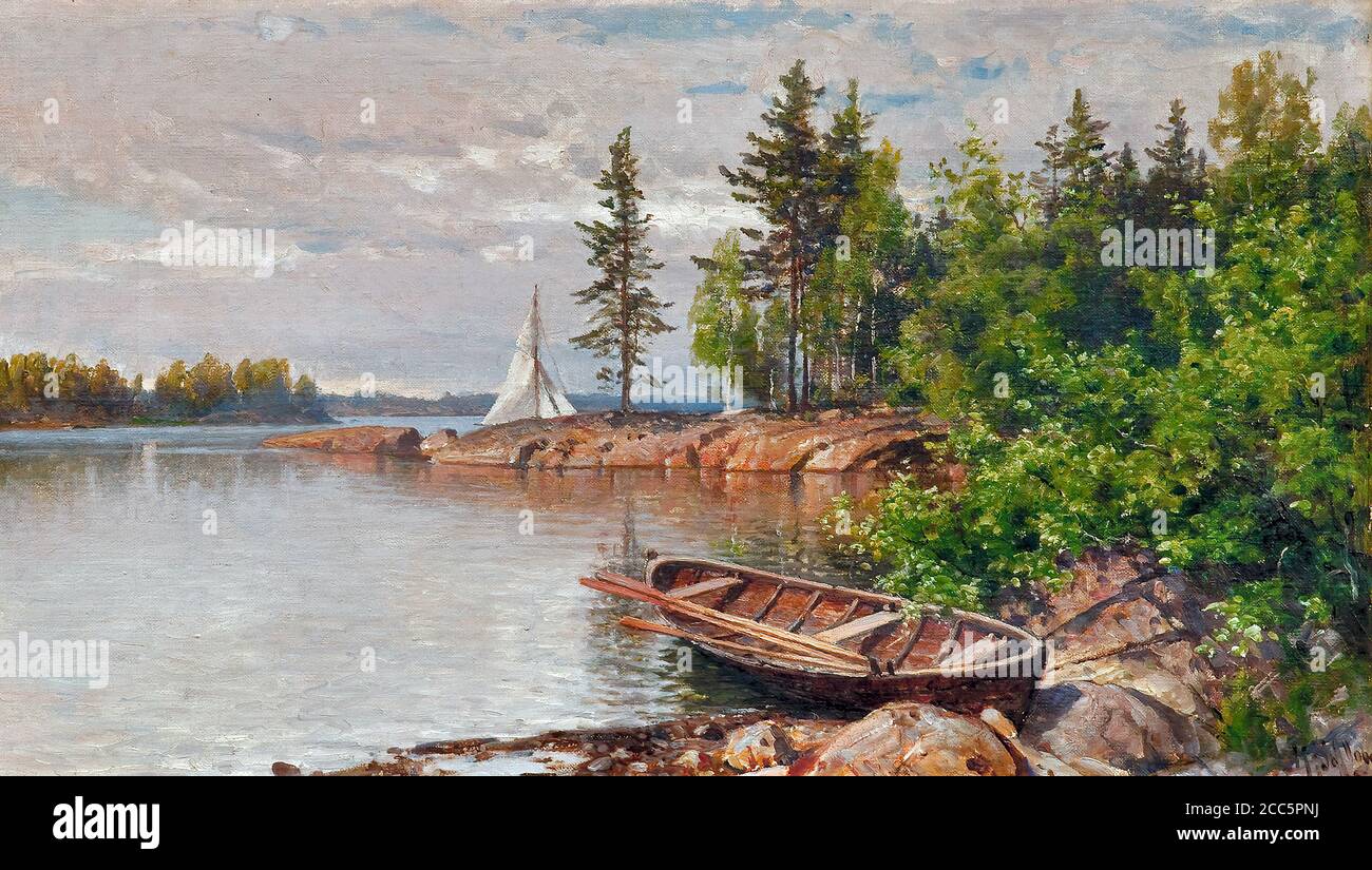Munsterhjelm Hjalmar - the Rowing Boat - Finnish School - 19th Century ...
