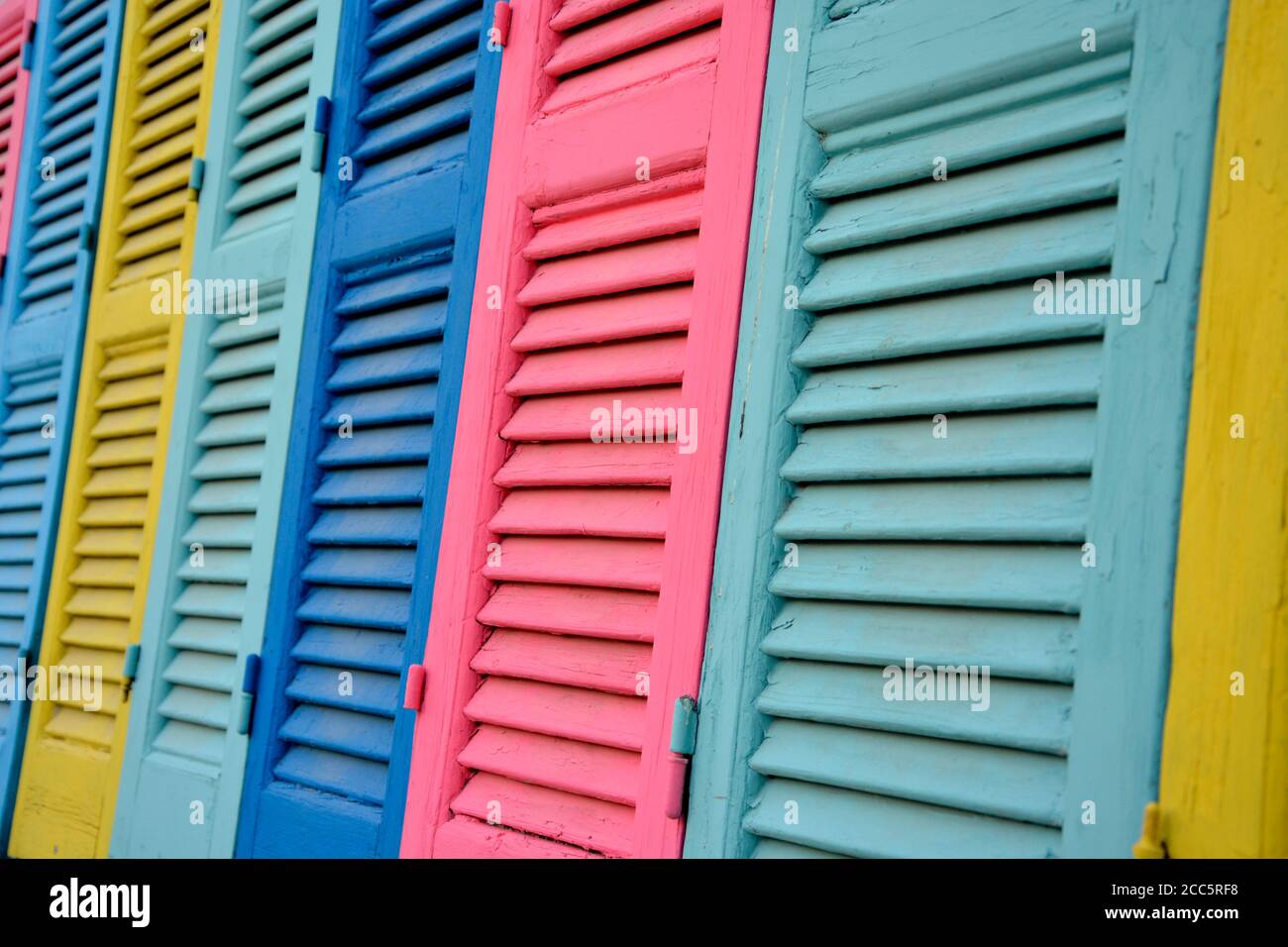 Brightly Rustic Coloured Wooden Vintage External Windows Stock Photo ...