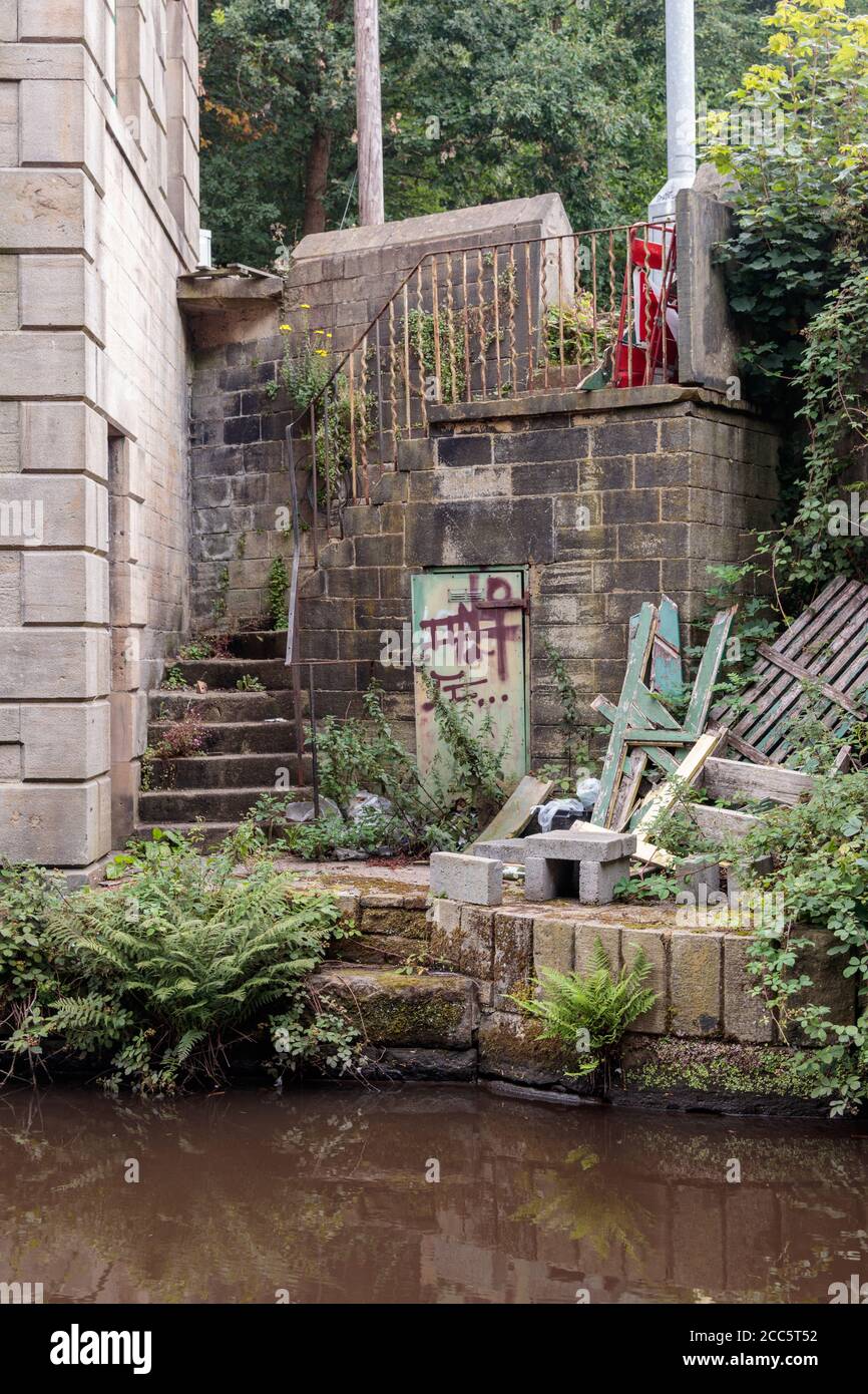View steps leading down to the canal side, Hebden Bridge Stock Photo ...