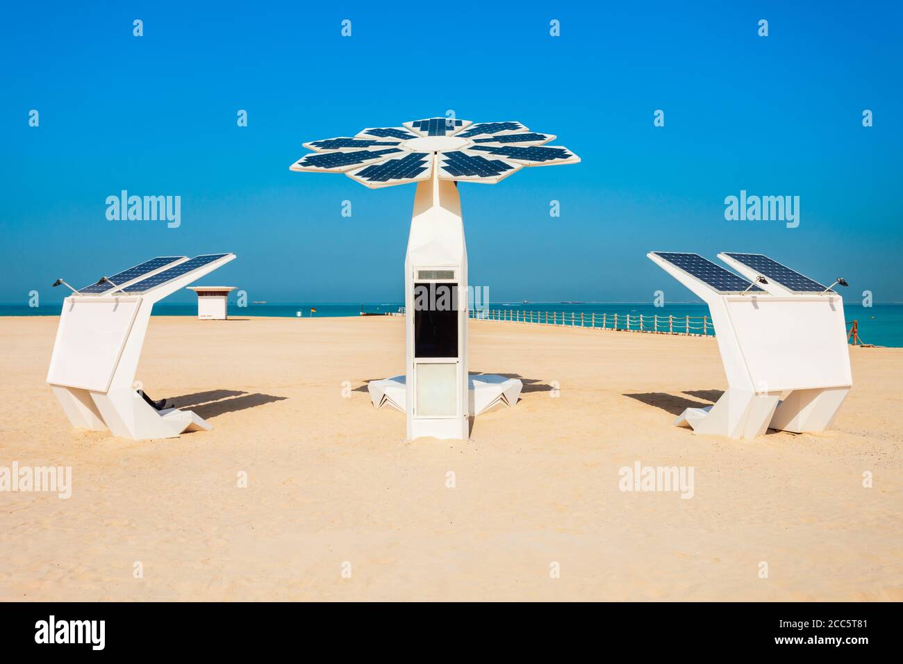 Solar panel at the Kite beach, public beach in Dubai city in UAE Stock ...