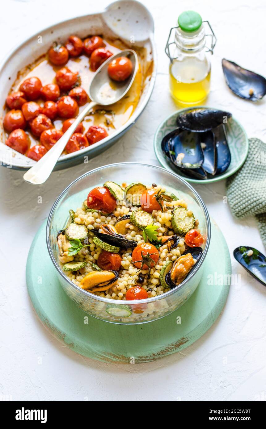 Fregola pasta top view hi-res stock photography and images - Alamy