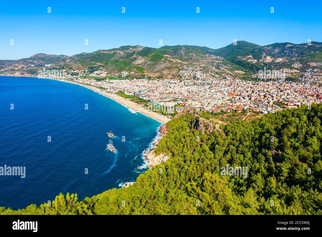 Alanya city aerial panoramic view, Antalya Province on the southern ...