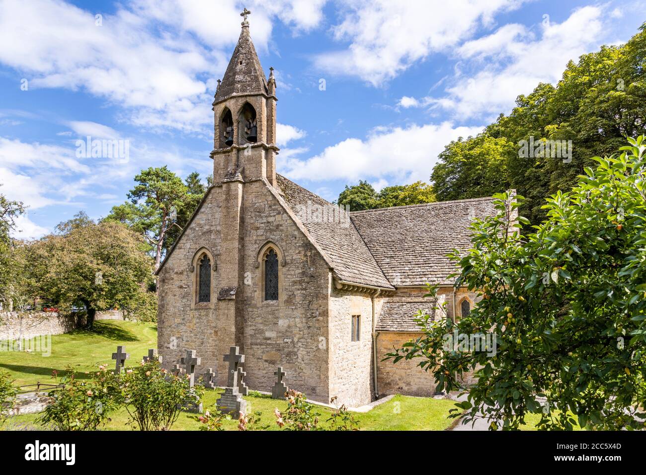 The 12th and 13th century church of St Oswald in the Cotswold village ...