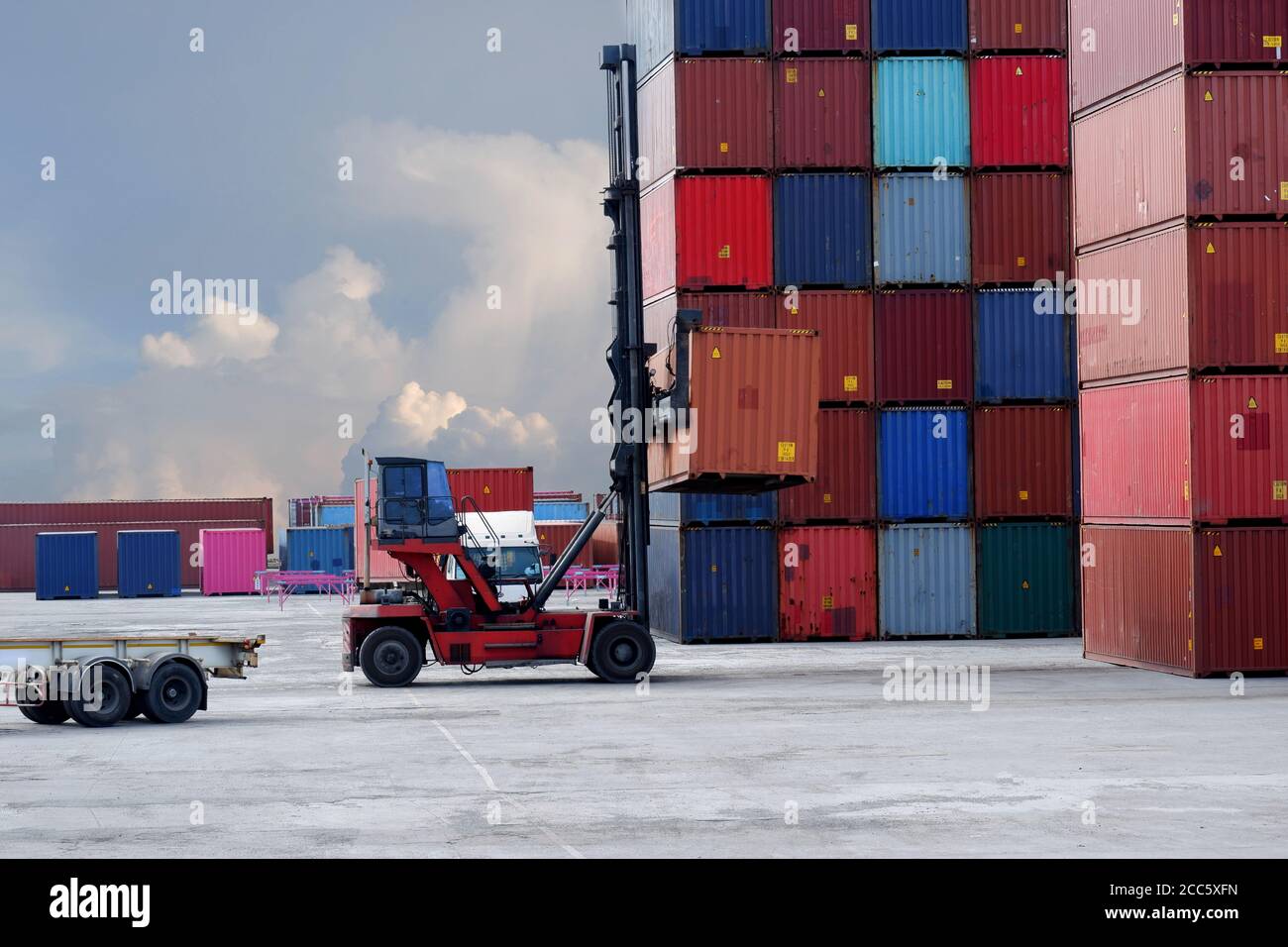 Empty container handler with side spreaders in the yard Stock Photo - Alamy