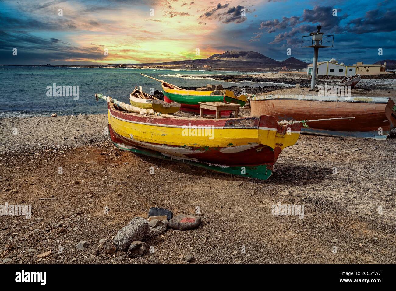 Fishermans boats on isla Sao Vicennte on Caper Verde Islands Stock ...