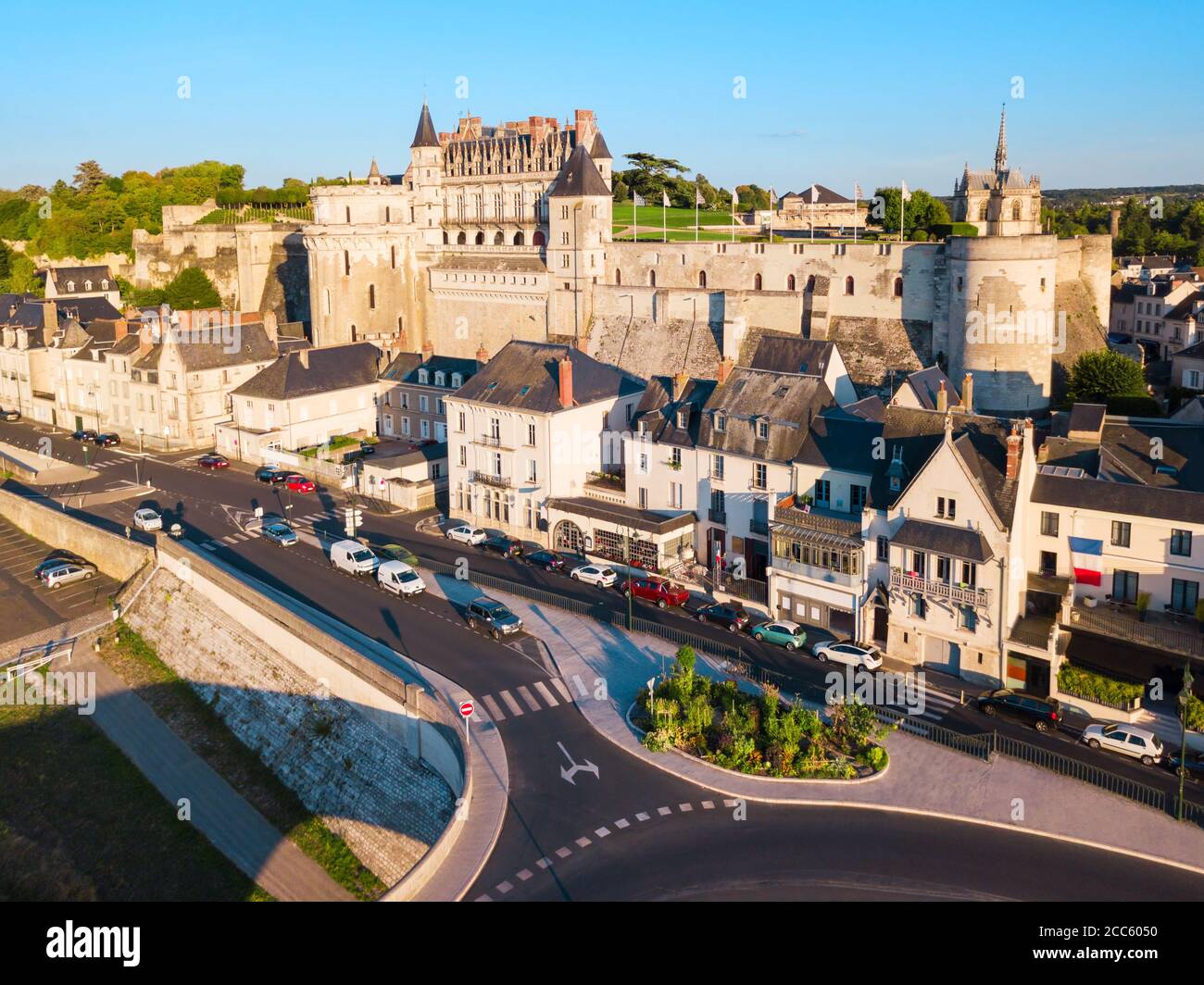 Chateau d'Amboise aerial view. It is a chateau in Amboise city, Loire ...