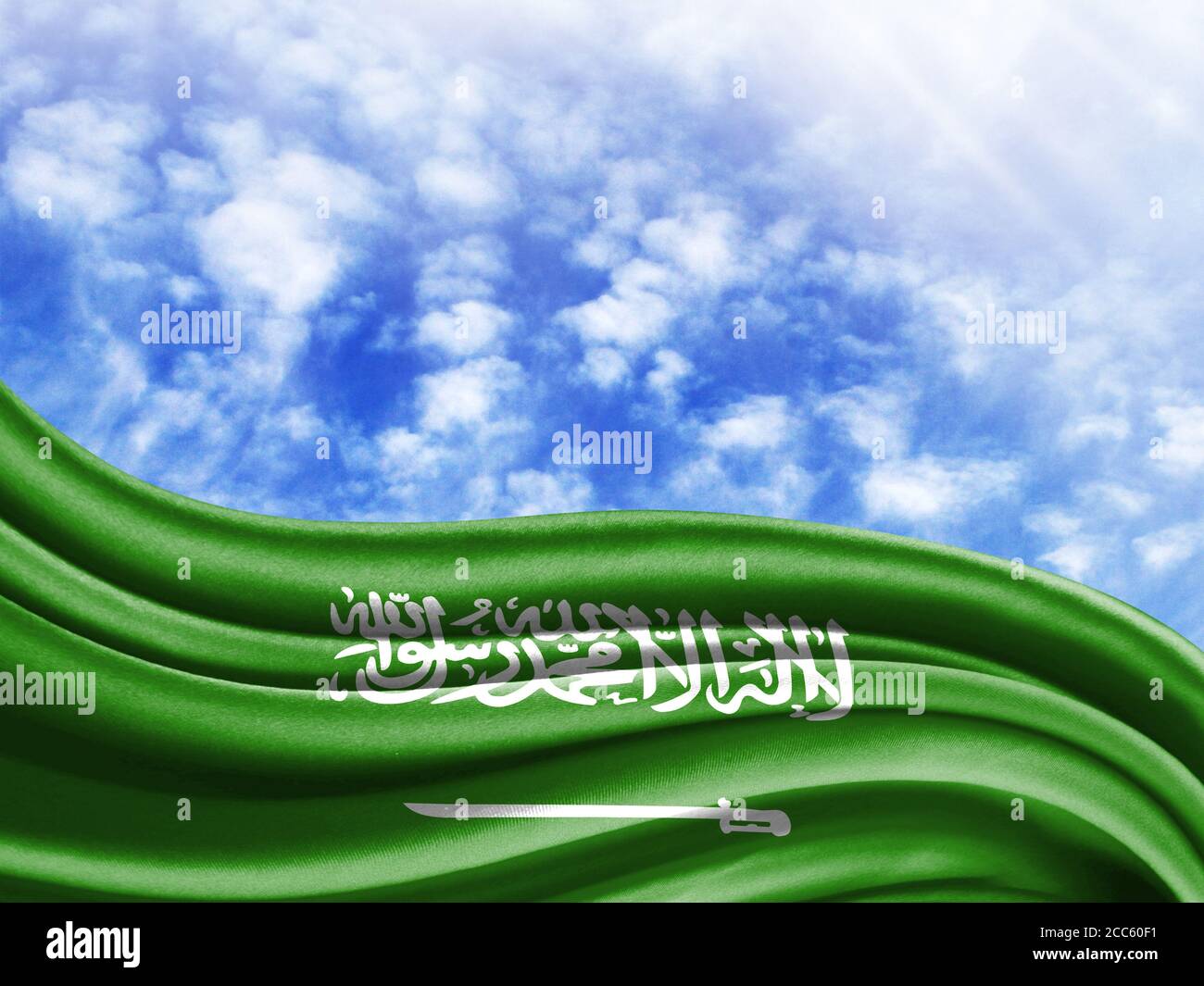 Saudi Arabia flag against the sky, with place for text Stock Photo - Alamy