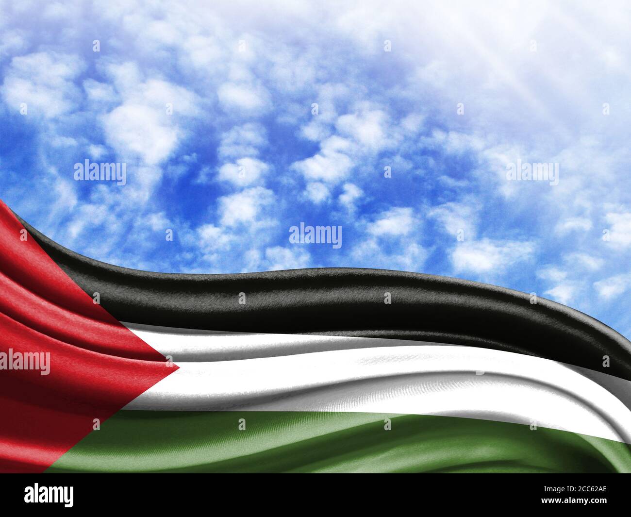 Palestine flag against the sky, with place for text Stock Photo - Alamy