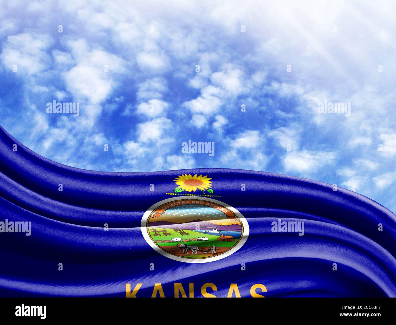 State of Kansas flag against the sky, with place for text Stock Photo ...