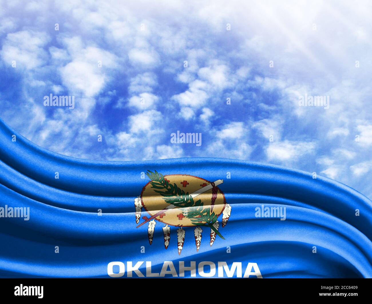 State of Oklahoma flag against the sky, with place for text Stock Photo ...