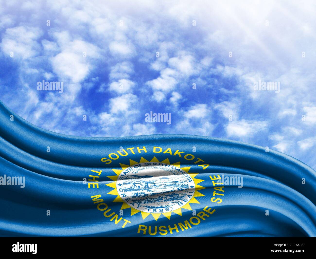 State of South Dakota flag against the sky, with place for text Stock ...