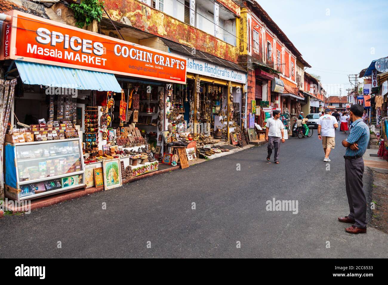 COCHIN, INDIA - MARCH 14, 2012: Market street with souvenir and spice ...