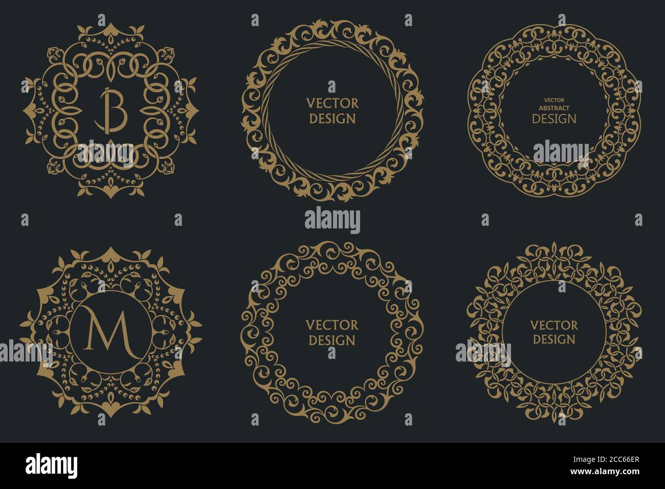 Set of circular baroque patterns. Round floral ornaments. Vintage ...