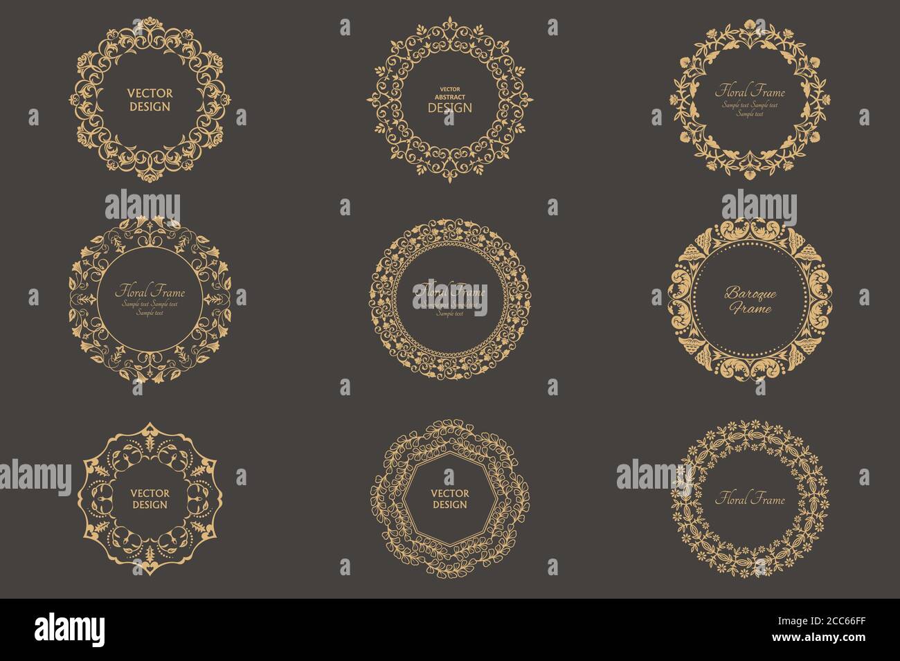 Set of circular baroque patterns. Round floral ornaments. Vintage ...