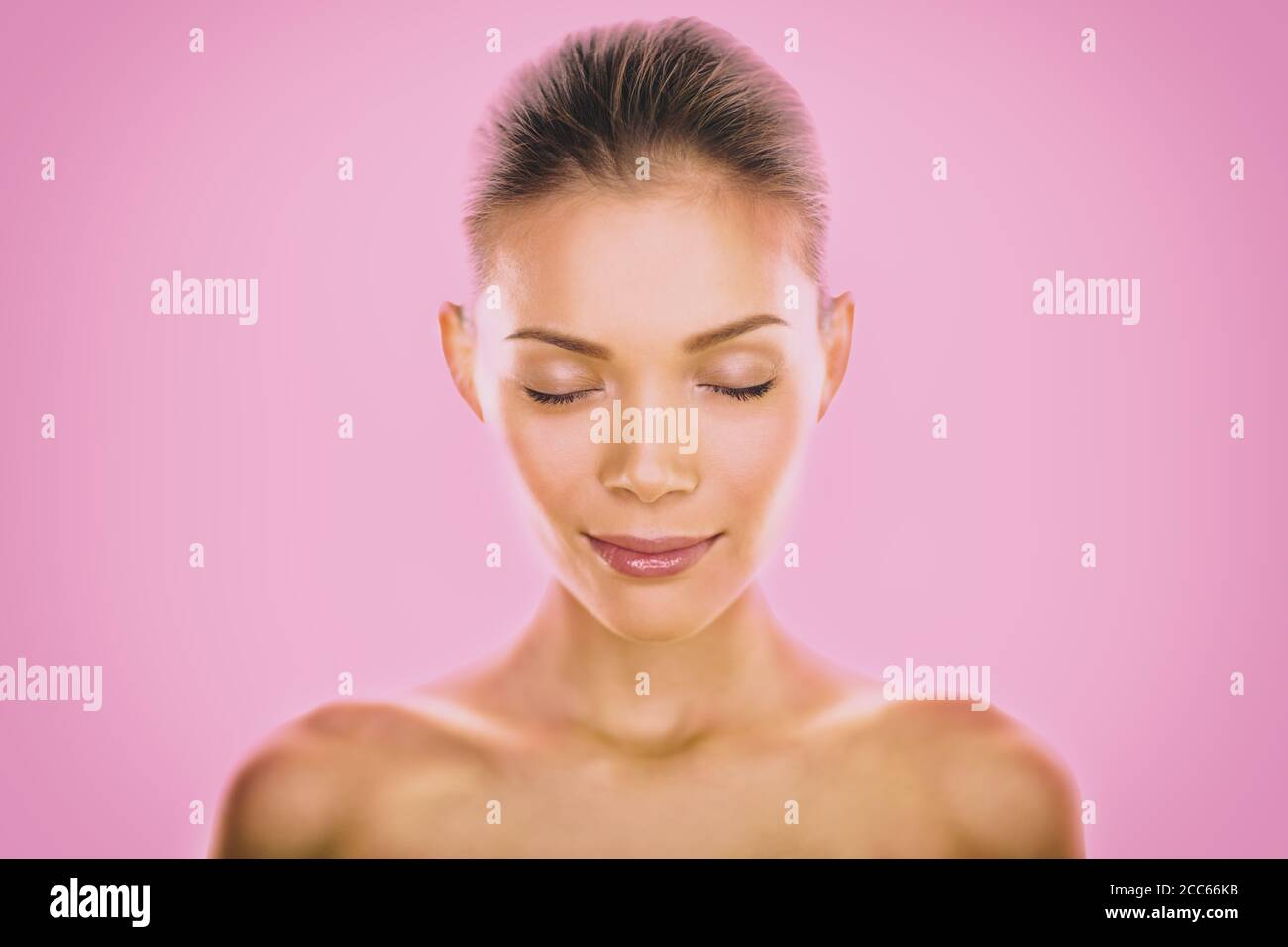 Natural Asian beauty woman model zen with closed eyes meditating calm ...