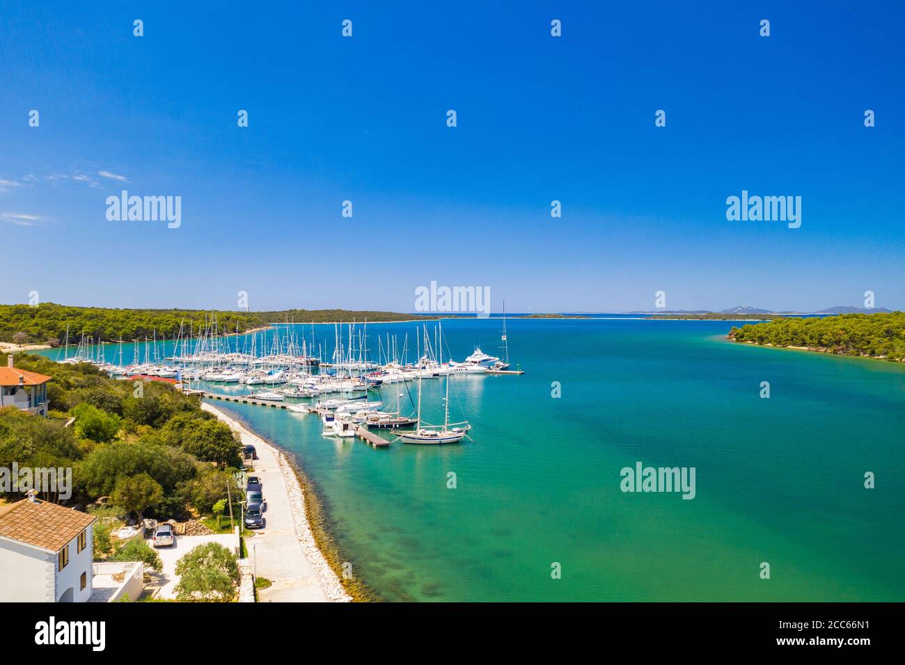 Town of Veli Rat on Dugi Otok island on Adriatic sea in Croatia, aerial ...