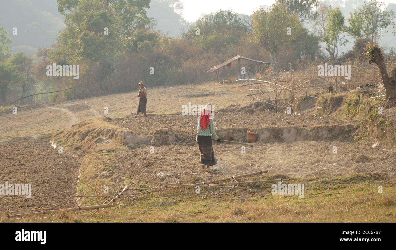 Country side hill and tree landscapes of Myanmar along the Kalaw to ...