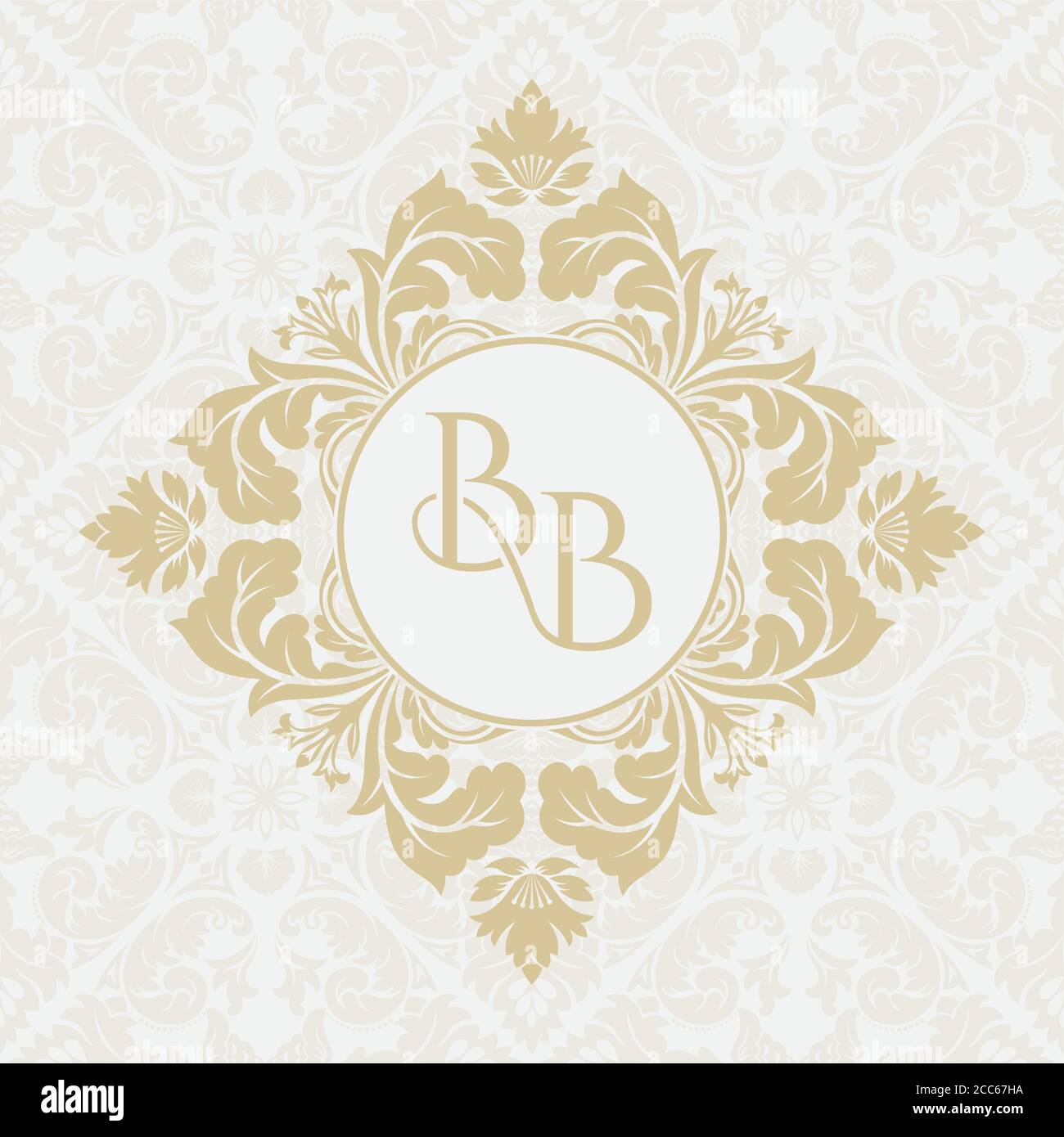 Monogram from intertwining letters BB in flower frame on background of ...