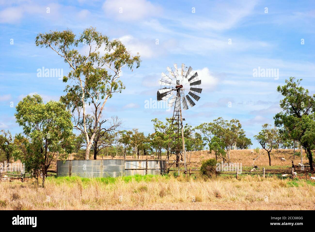 Windmill and water tanks i the Australian outback - Queensland ...