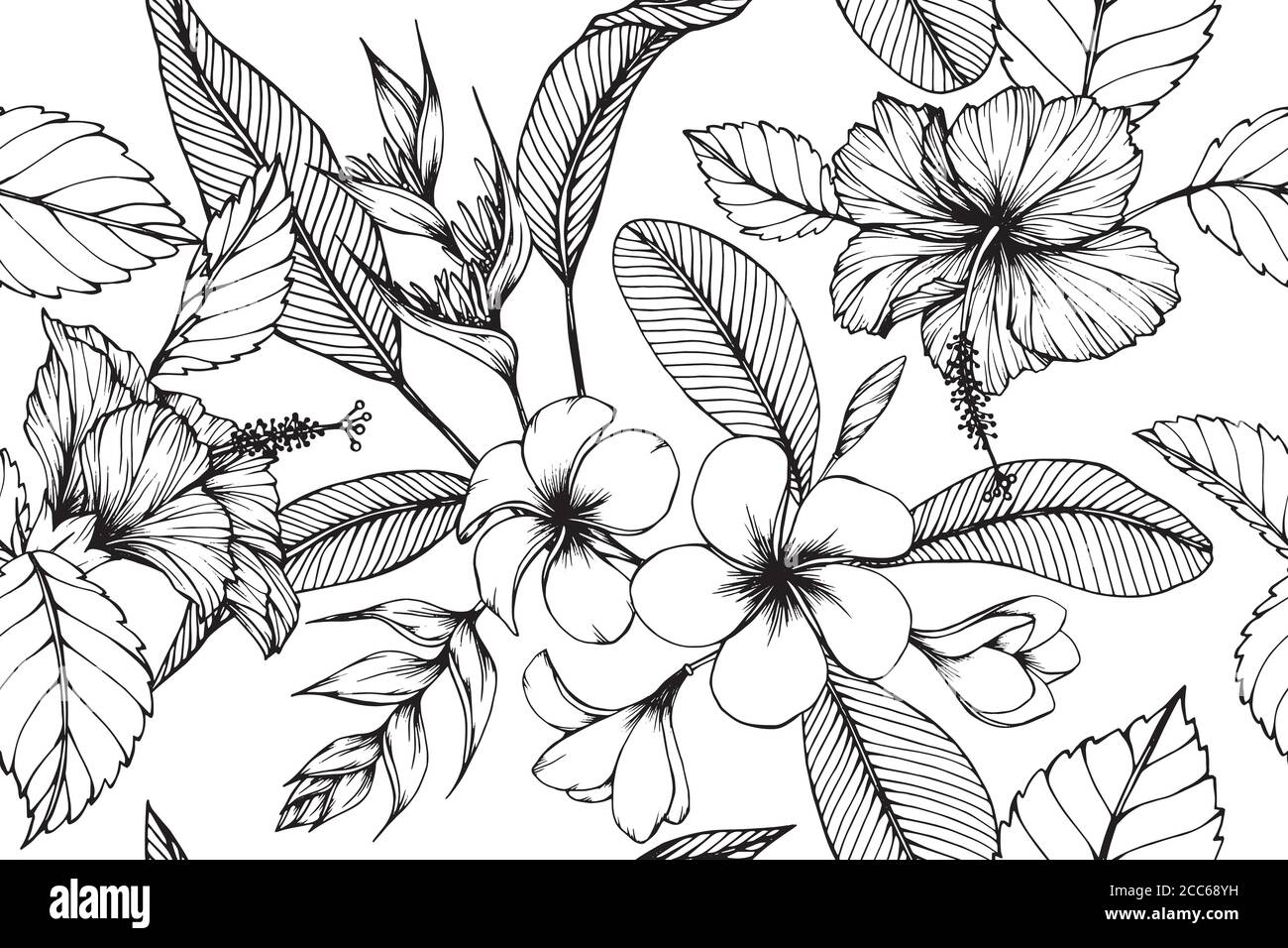 Hawaiian tropical leaves pattern seamless background illustration Stock ...