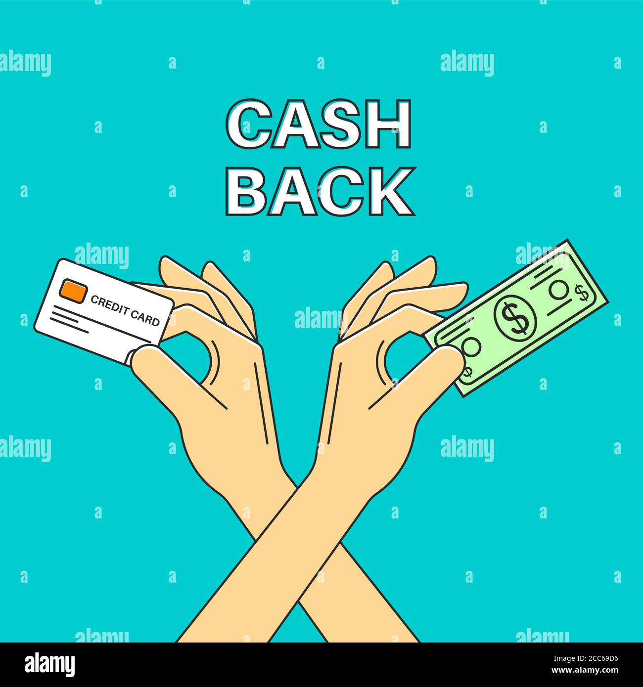 Hands with a banknote and a credit card Stock Vector Images - Alamy
