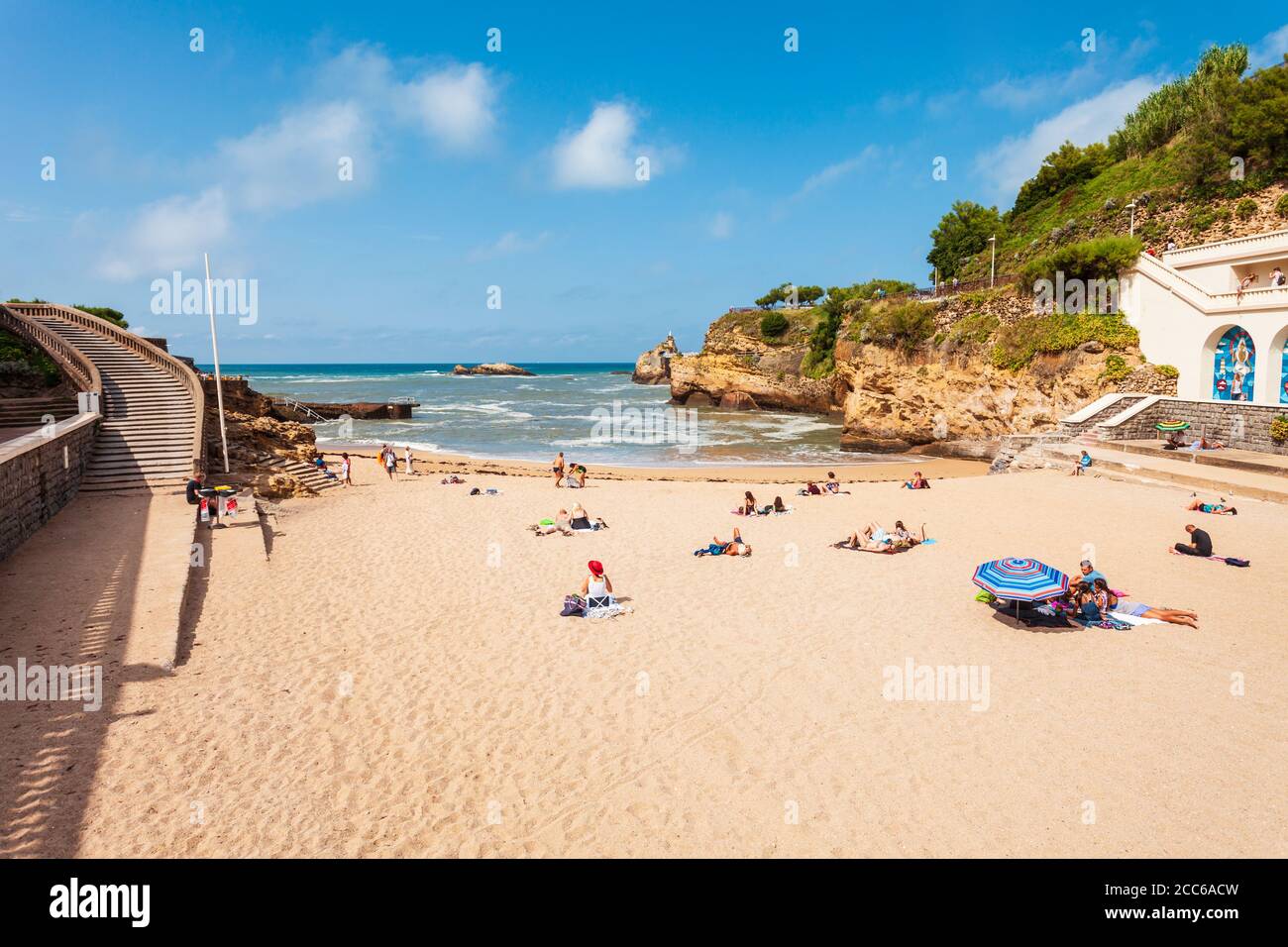 BIARRITZ, FRANCE - SEPTEMBER 18, 2018: Plage du Port Vieux is a public ...
