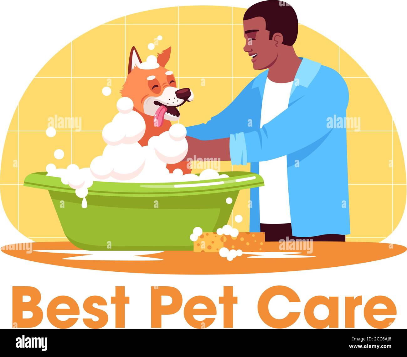 Pet owner with dog semi flat RGB color vector illustration Stock Vector ...