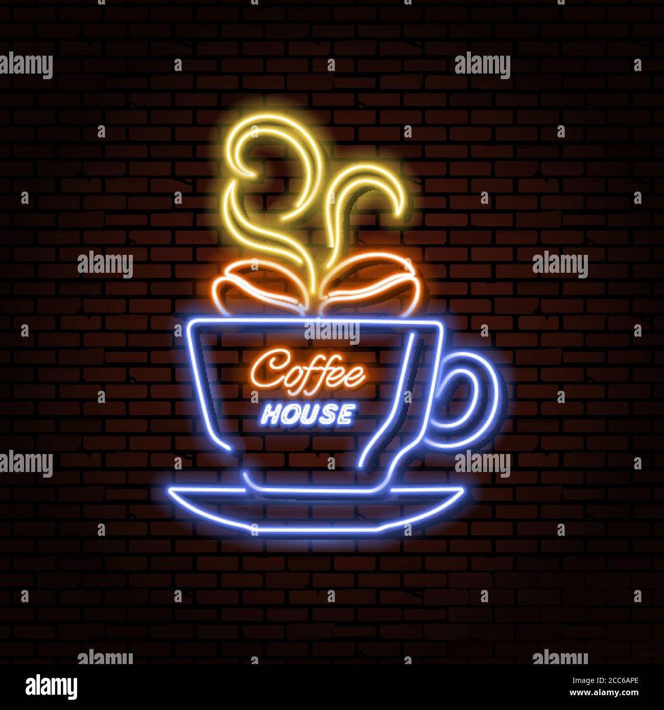 Neon sign Coffee house.The shining advertizing poster for cafe ...